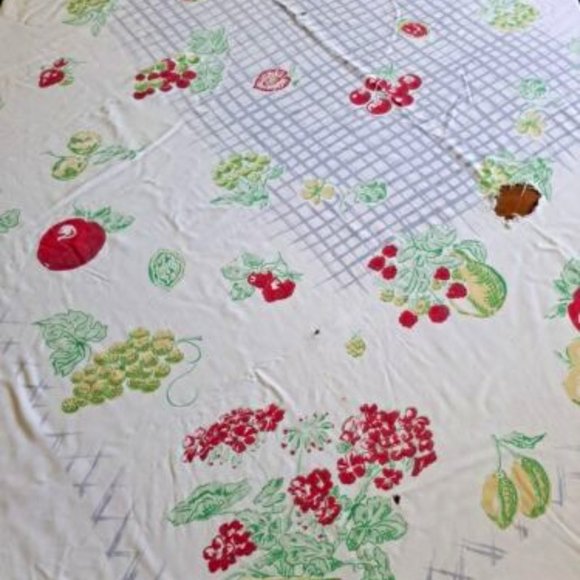 vintage cloth | Dining | Vintage Rayon Tablecloth Red Yellow Fruit And ...